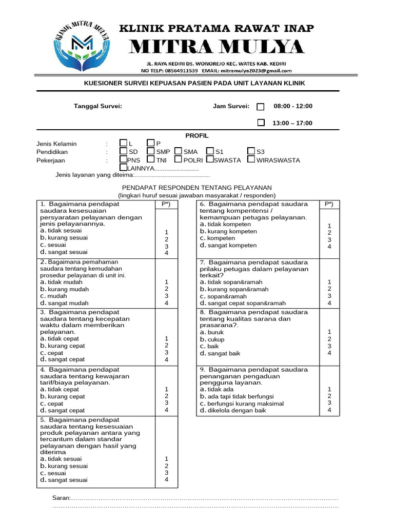 Form Kepuasan Pasien | PDF