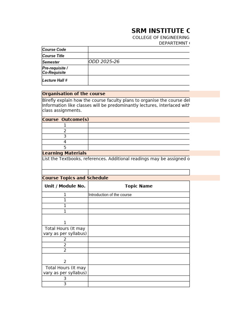 Course Handout (CourseCode) | PDF | Lecture | Learning