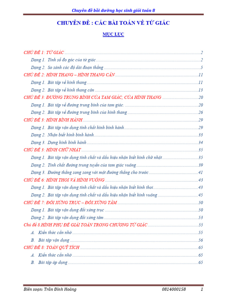 Chuyen de Cac Bai Toan Ve Tu Giac Boi Duong Hoc Sinh Gioi Toan 8 | PDF