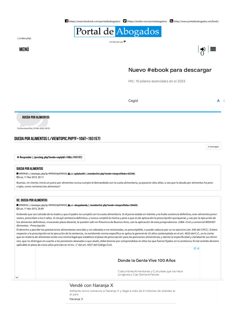 DUEDA POR ALIMENTOS - Foros Del Portal de Abogados PRESCRIPCION | PDF ...