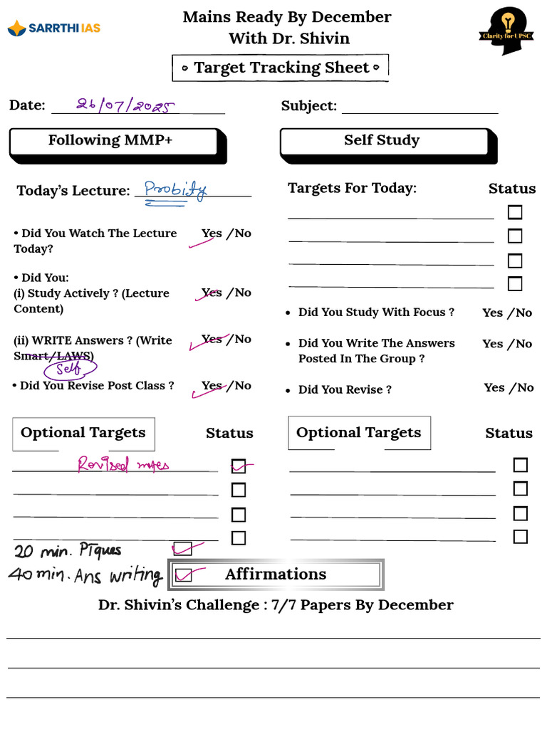 Target Tracking Sheet - Mains Ready by December PDF | PDF