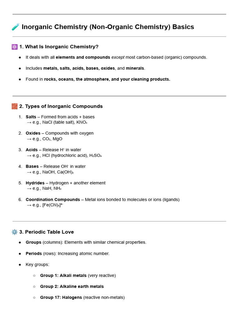 Inorganic Chemistry Notes | PDF