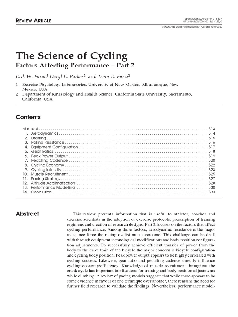 The Science of Cycling - Factors Affecting Performance - Part 2 | PDF ...