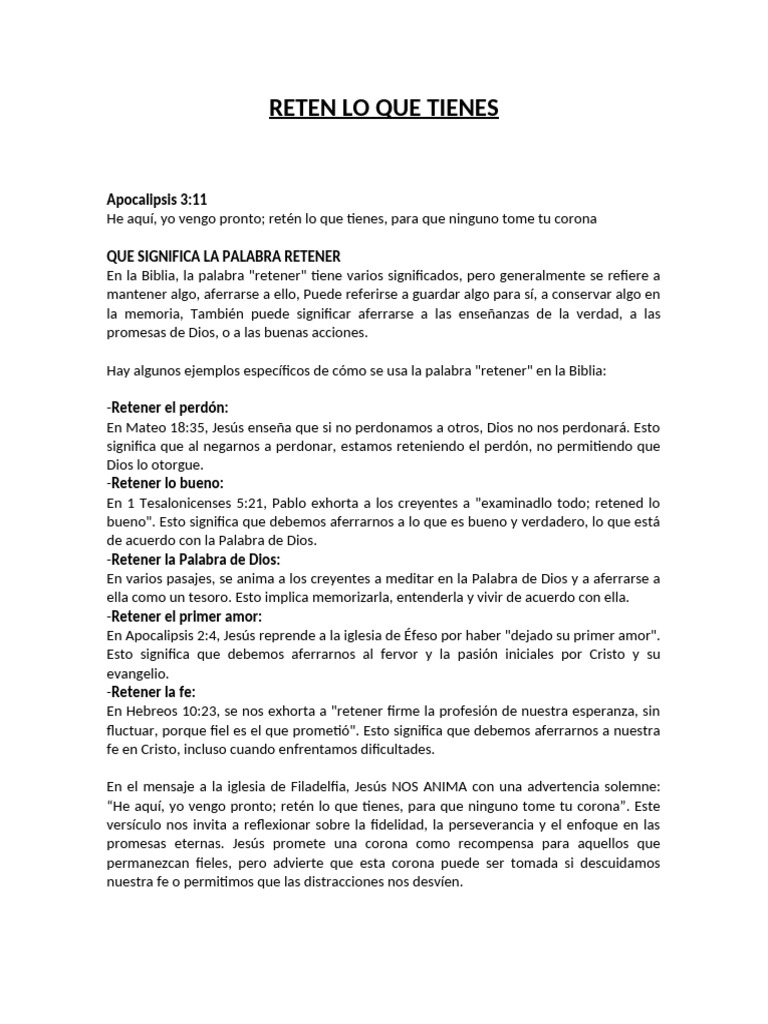 Reten Lo Que Tienes | PDF | Fe | Cristo (título)