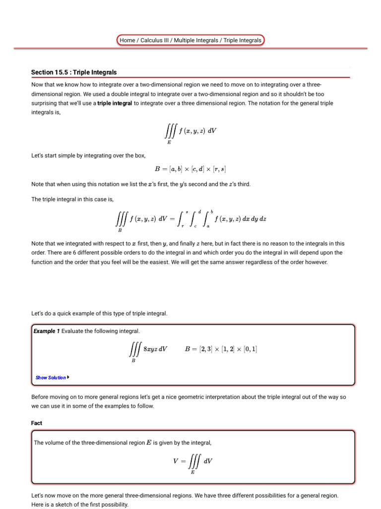 Calculus III - Triple Integrals | PDF | Integral | Mathematical Concepts