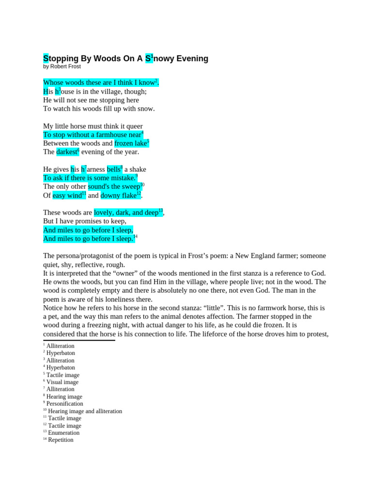 ANALYSIS Stopping by Woods On A Snowy Evening | PDF
