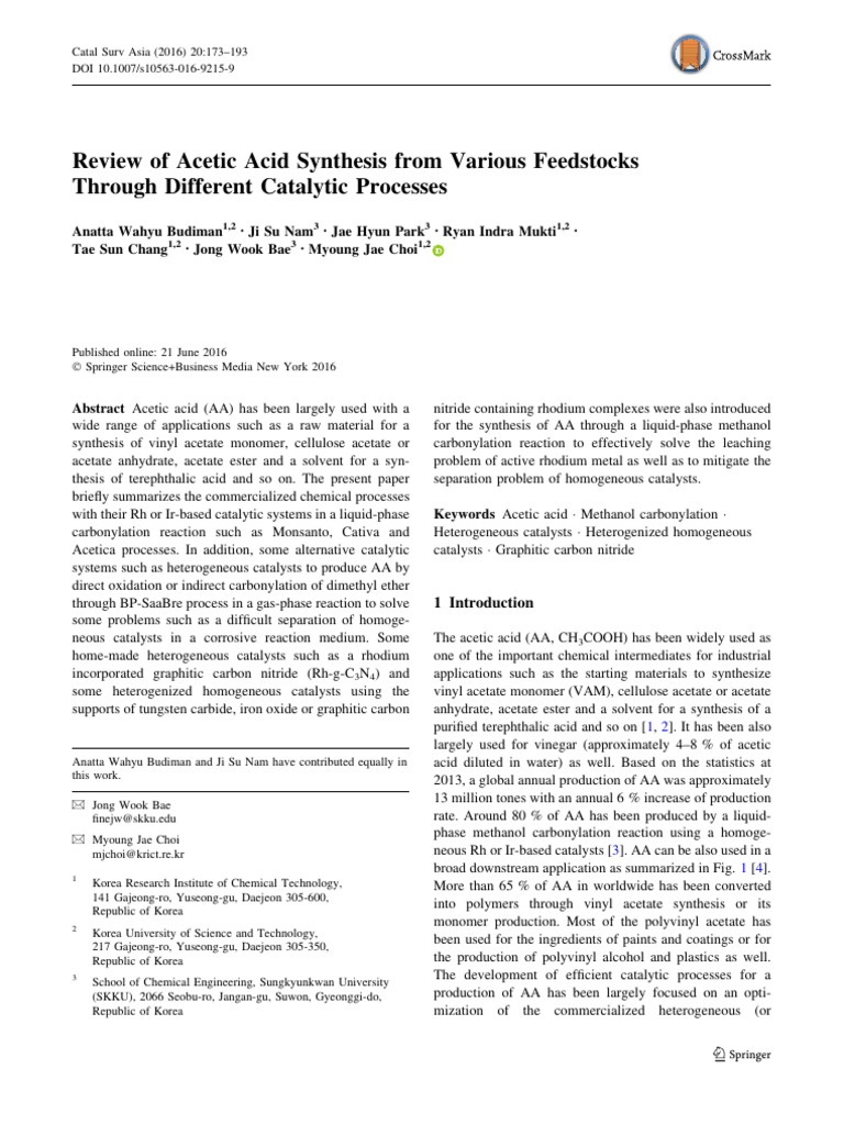 Acetic Acid Production via Catalytic Processes | PDF | Catalysis ...