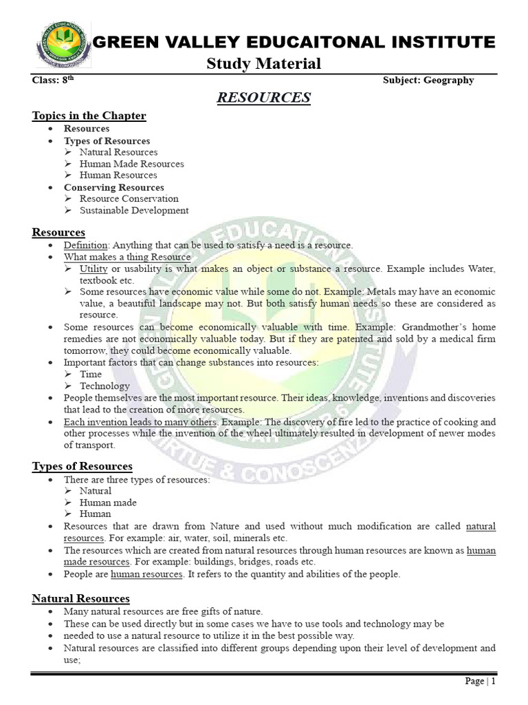 Grade 8th Geography (Resources) | PDF | Resource | Recycling