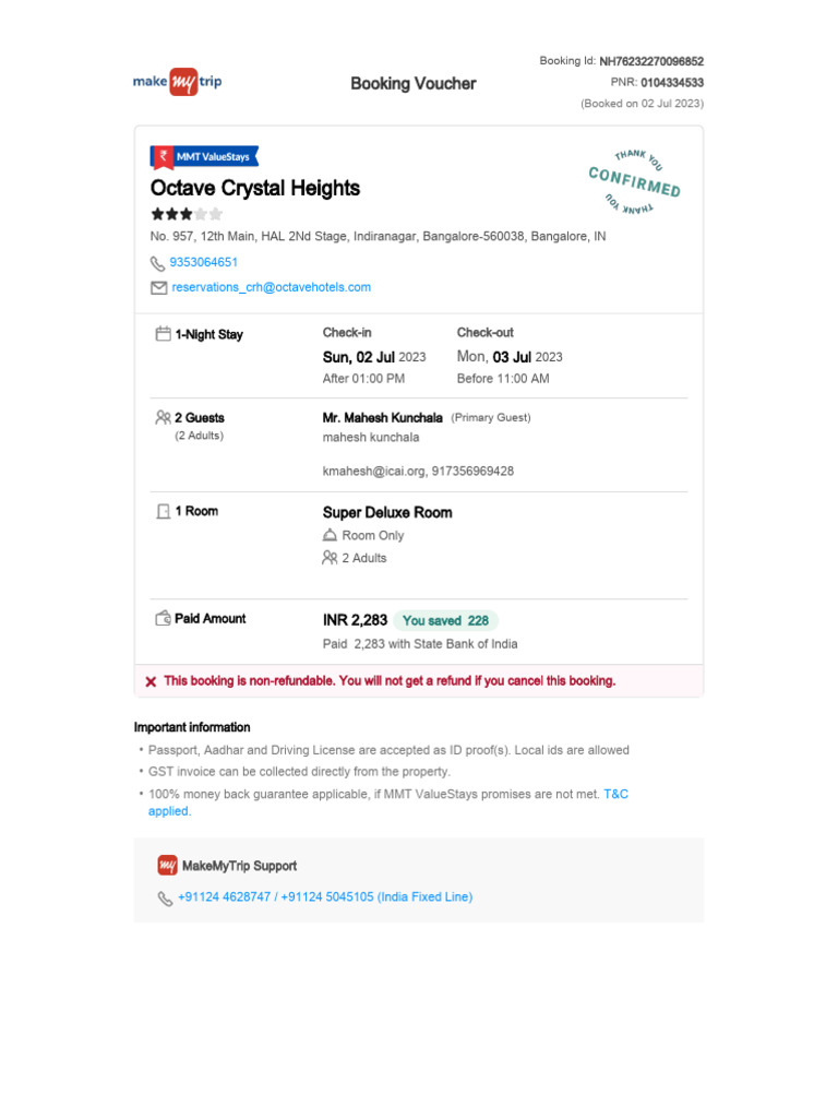 Booking Confirmation Voucher-1 | PDF