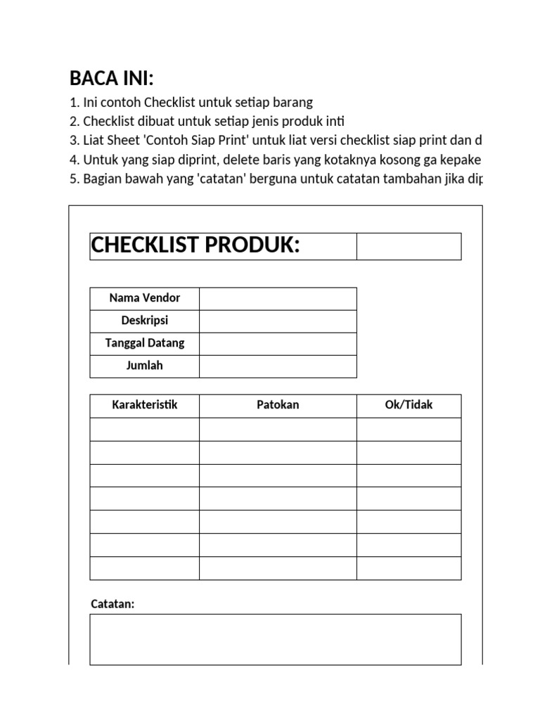 Checklist Terima Barang FNB | PDF
