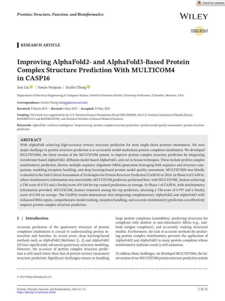 Proteins - 2025 - Liu - Improving AlphaFold2 and AlphaFold3 Based ...