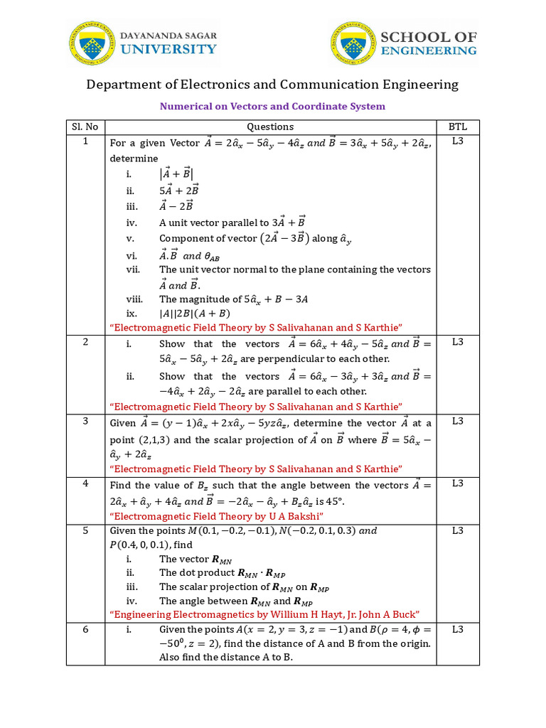 Numericals To Be Solved On Vectors and Coordinate System | PDF | Euclidean Vector | Geometry