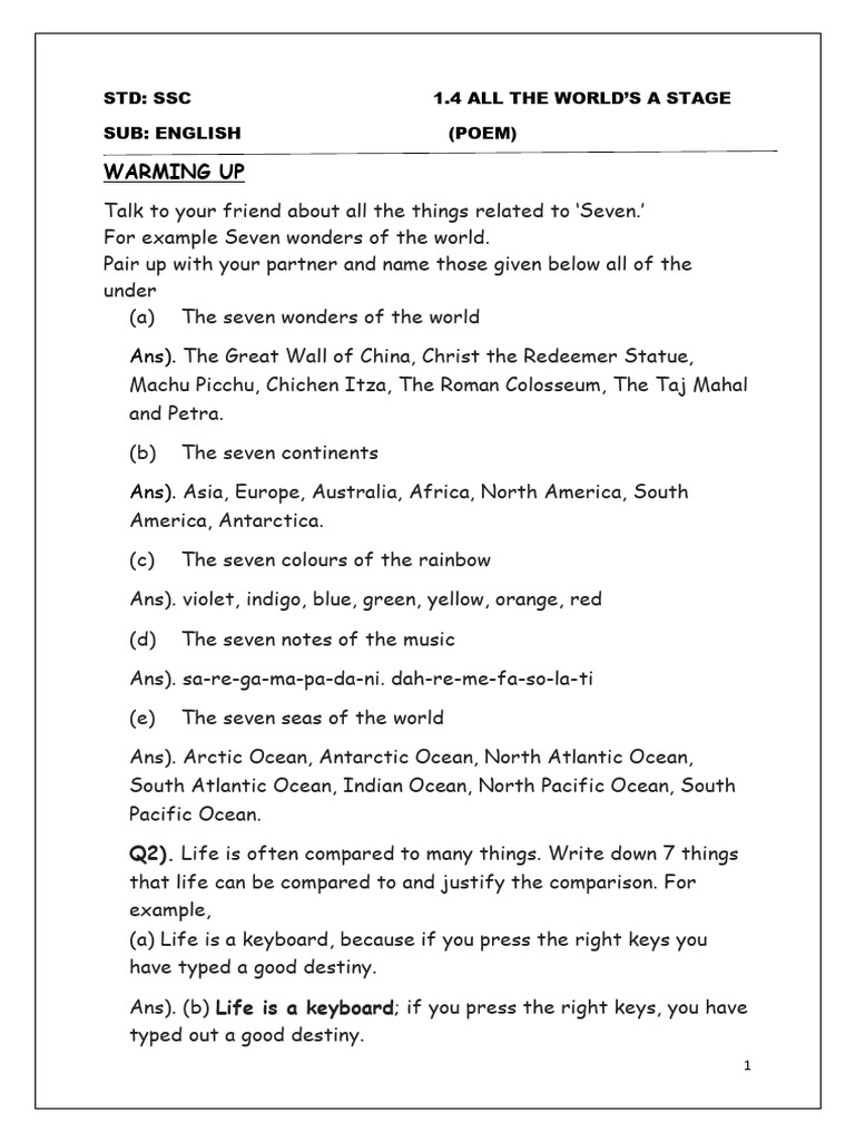 1.4 - All The World's A Stage | PDF | Poetry