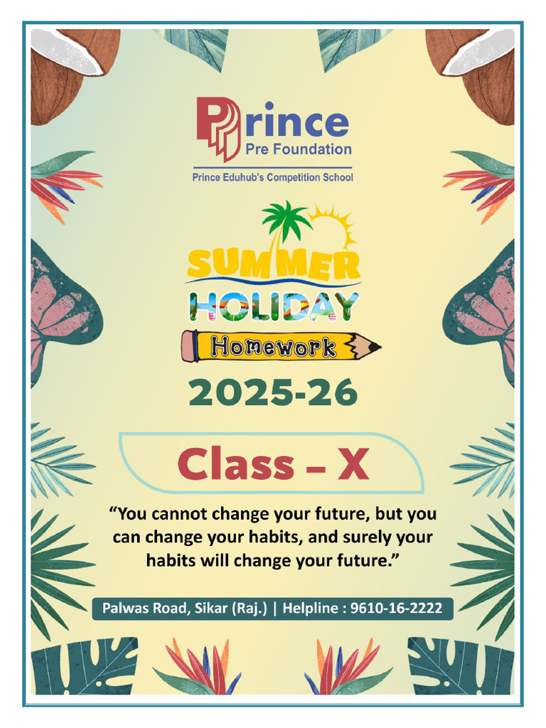 Class - 10 Summer Holidays Homework (2025-26) | PDF | Chemical Reactions | Acetic Acid