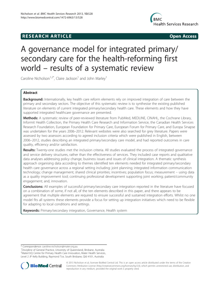 Integrated Governance in Health Care | PDF | Systematic Review | Governance