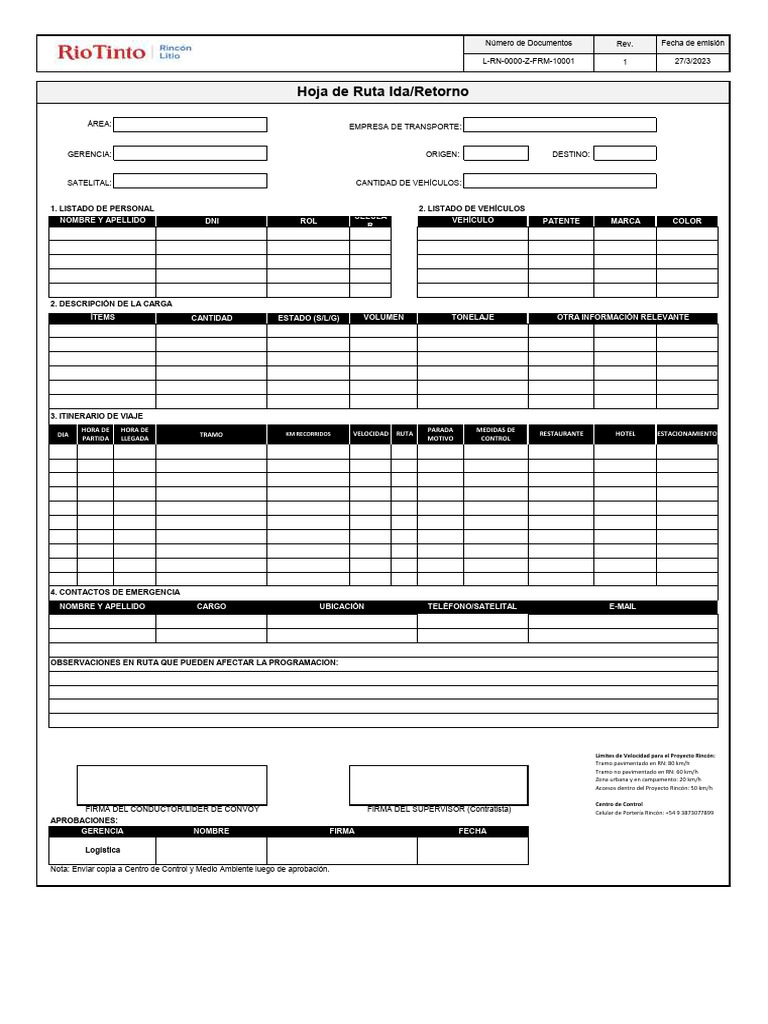 L RN 0000 Z FRM 10001 - 1 Hoja de Ruta Ida Retorno (Español) | PDF ...