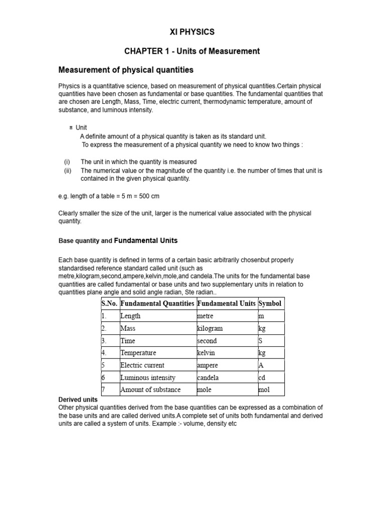 Ch-1 Units and Measurements | PDF | Significant Figures | International ...