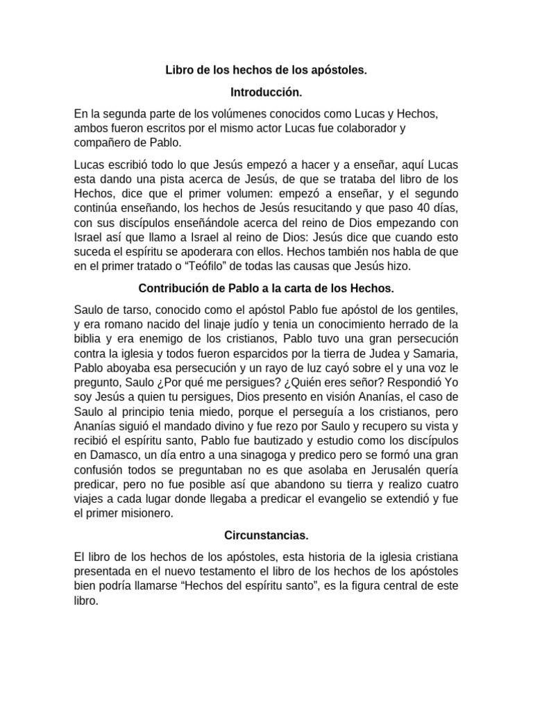 Hechos de los Apóstoles: Resumen Completo | PDF | Pablo el apóstol ...