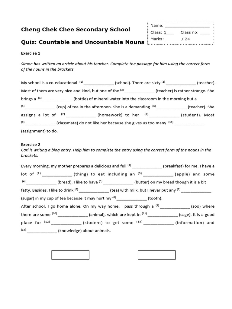 Countable vs Uncountable Nouns Quiz | PDF