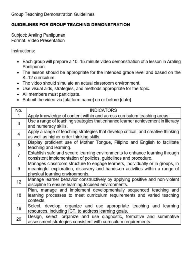 Group Teaching Demonstration Guidelines and Rubric | PDF