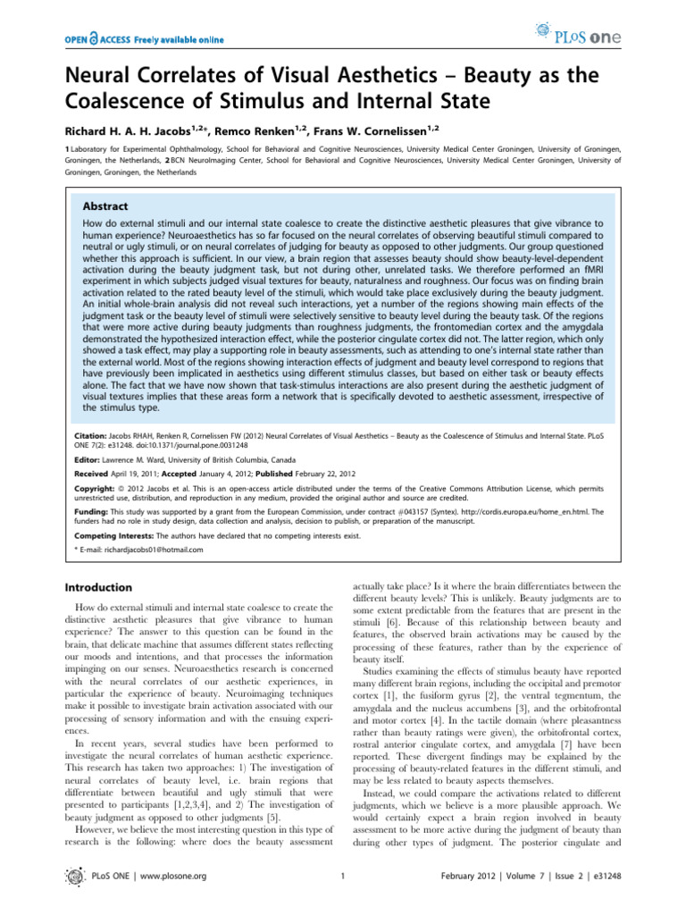 Neural Correlates of Visual Aesthetics B | PDF | Cingulate Cortex ...