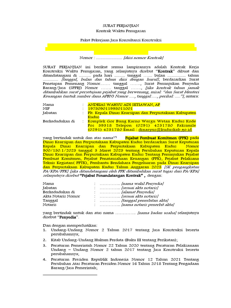 Rancangan+Kontrak+Pekerjaan+Pengawasan+Hasil+Koreksi+Pp | PDF