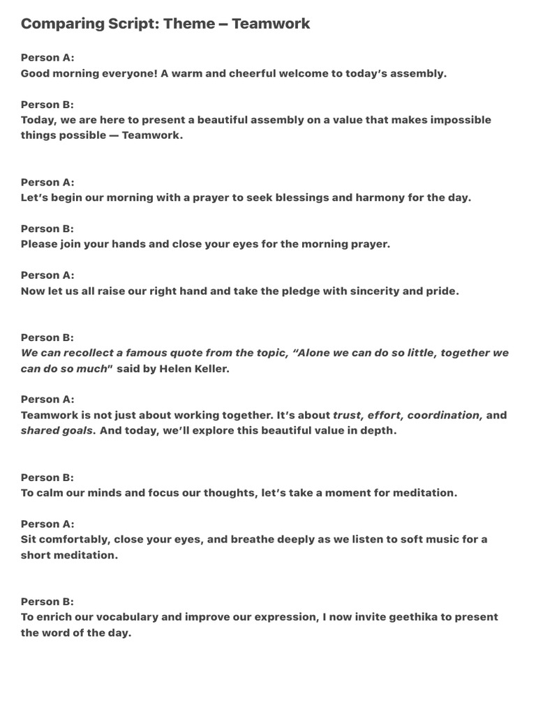 Comparing Script Theme - Teamwork 3 | PDF