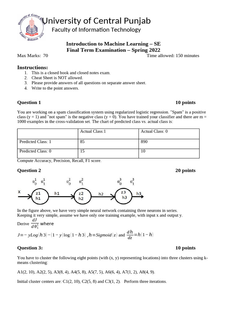 Machine Learning (ML) Final Term Spring 2022 | PDF | Principal ...