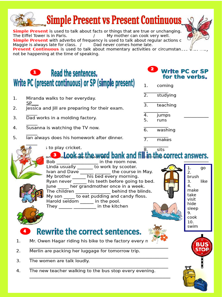 Present Simple and Present Continuous Fun Activities Games Grammar ...