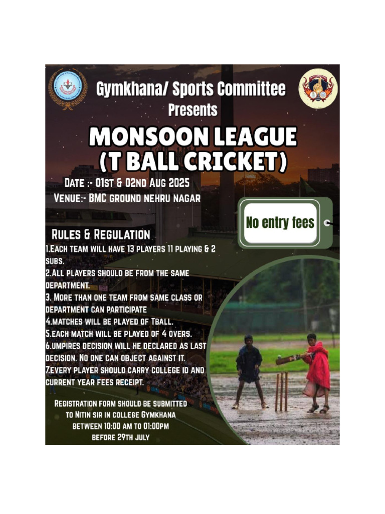 Monsoon T-Ball Cricket Registration Form | PDF