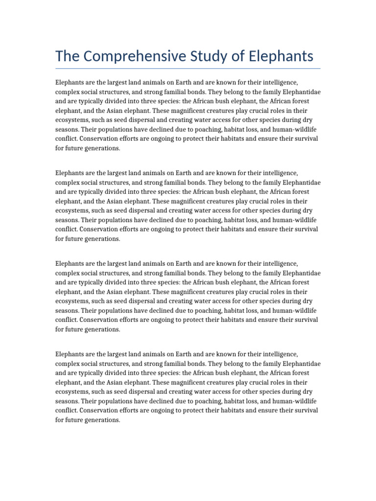 Understanding Elephants: Species & Conservation | PDF | Elephant ...