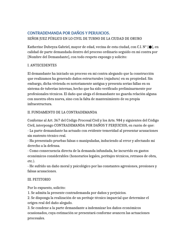 Contrademanda por Daños y Perjuicios | PDF