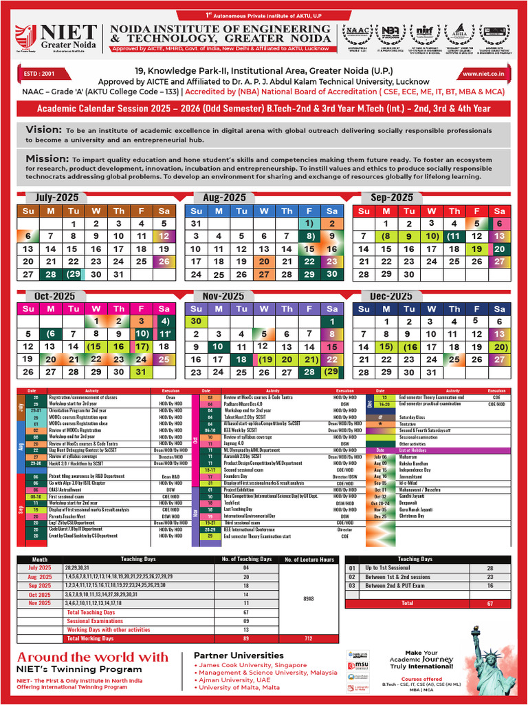Academic Calendar Session 2025 - 2026 (Odd Semester) Engineering July ...