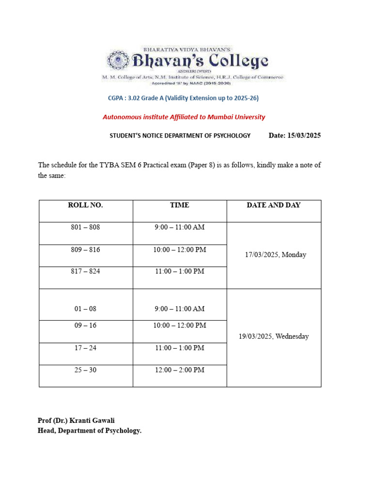 TYBA PRACTICAL EXAM NOTICE (2024 - 2025) | PDF