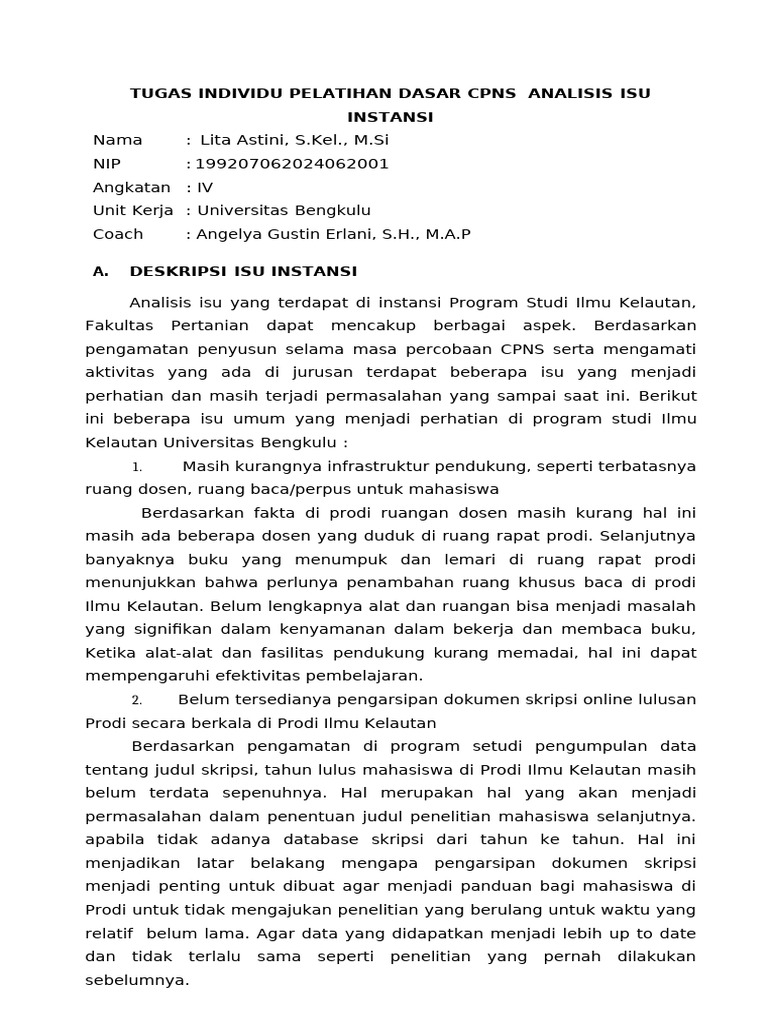 Tugas Individu Pelatihan Dasar Cpns Analisis Isu Instansi Serta Dampaknya | PDF