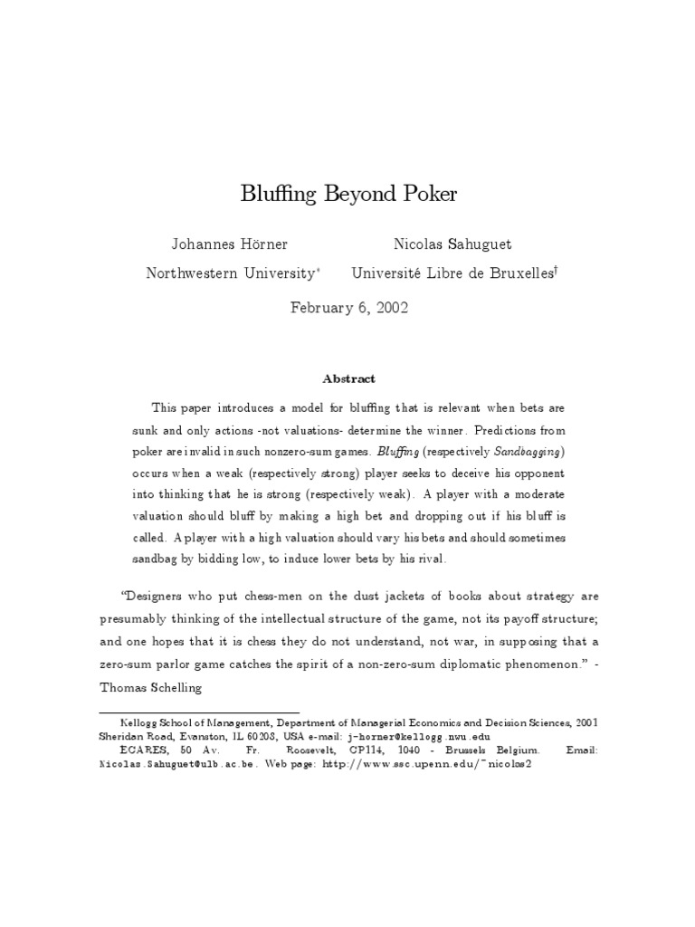 Bluffing Beyond Poker (Johannes Horner, Nicolas Sahuguet) | PDF | Game Theory | Monotonic Function