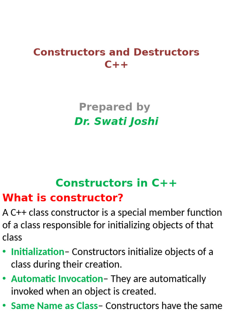 Constructors and Destructors | PDF | Constructor (Object Oriented Programming) | Programming