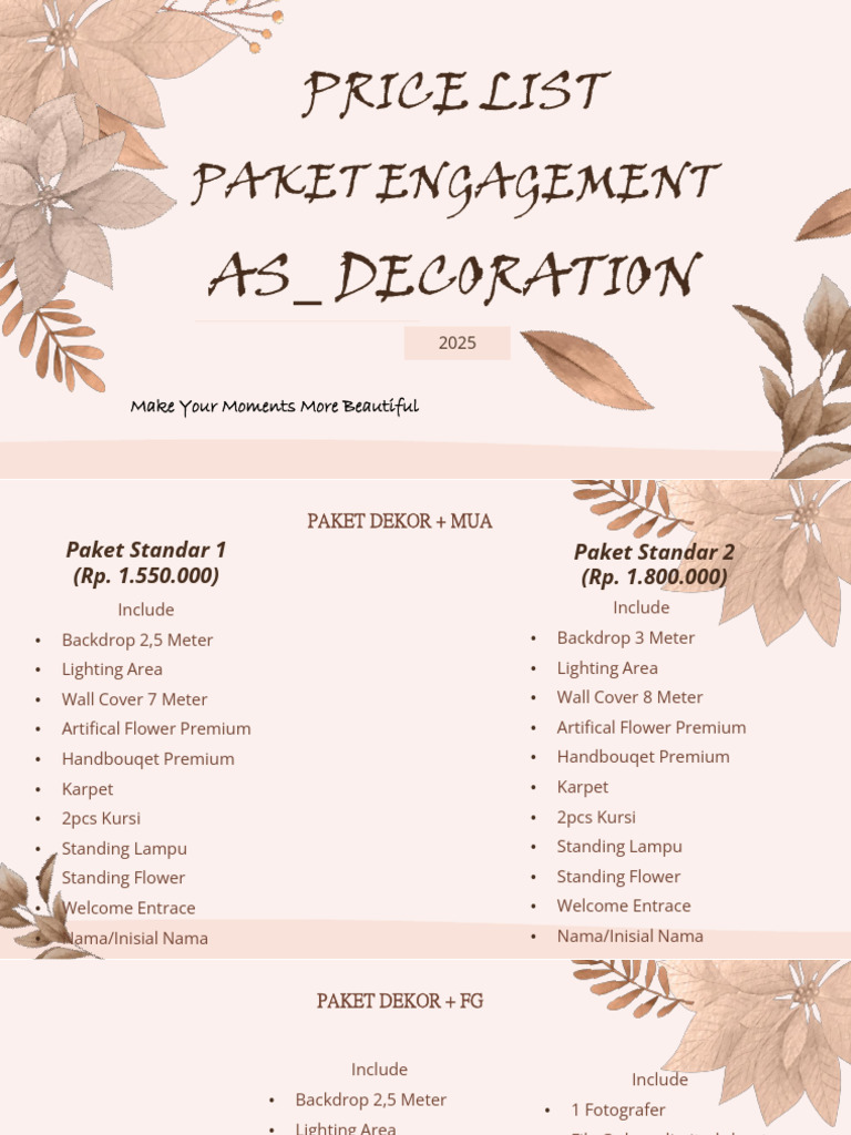 Engagement Package Price List 2025 | PDF