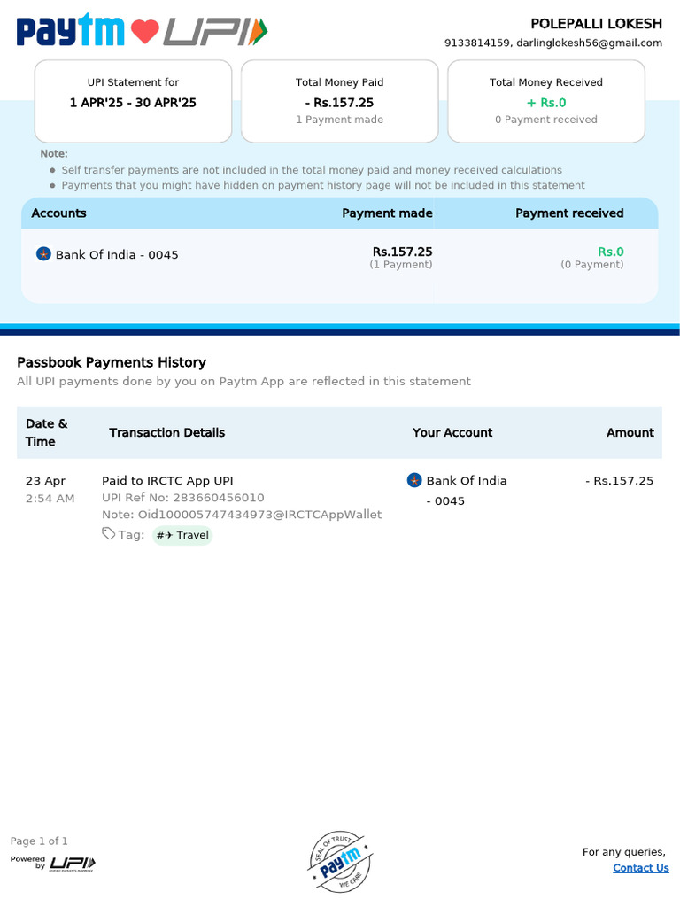 Paytm UPI Statement April 2025 | PDF
