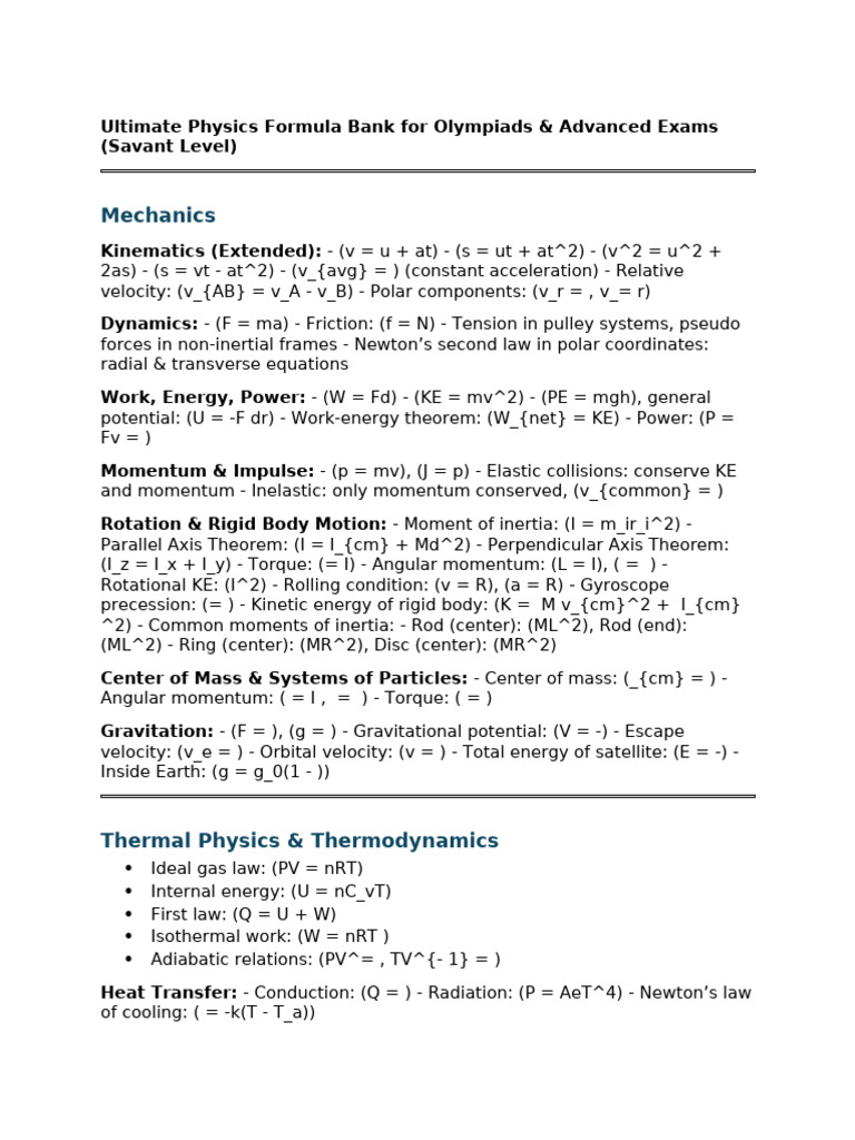 Ultimate Physics Formula Bank | PDF | Rotation Around A Fixed Axis ...