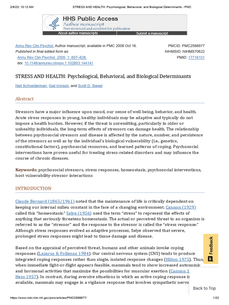 Stress and Health: Key Determinants Explained | PDF | Stress (Biology ...