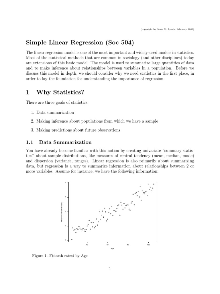 Simple Linear Regression Scott M Lynch | PDF | Ordinary Least Squares ...