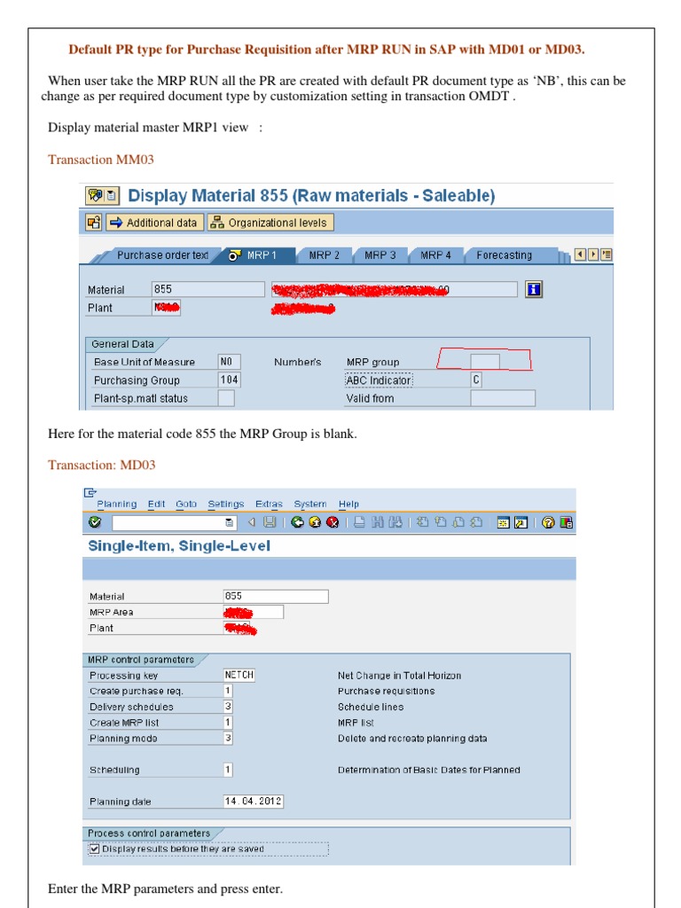 Default PR Type After MRP RUN in SAP With MD01 or MD03 | PDF | Computing | Software