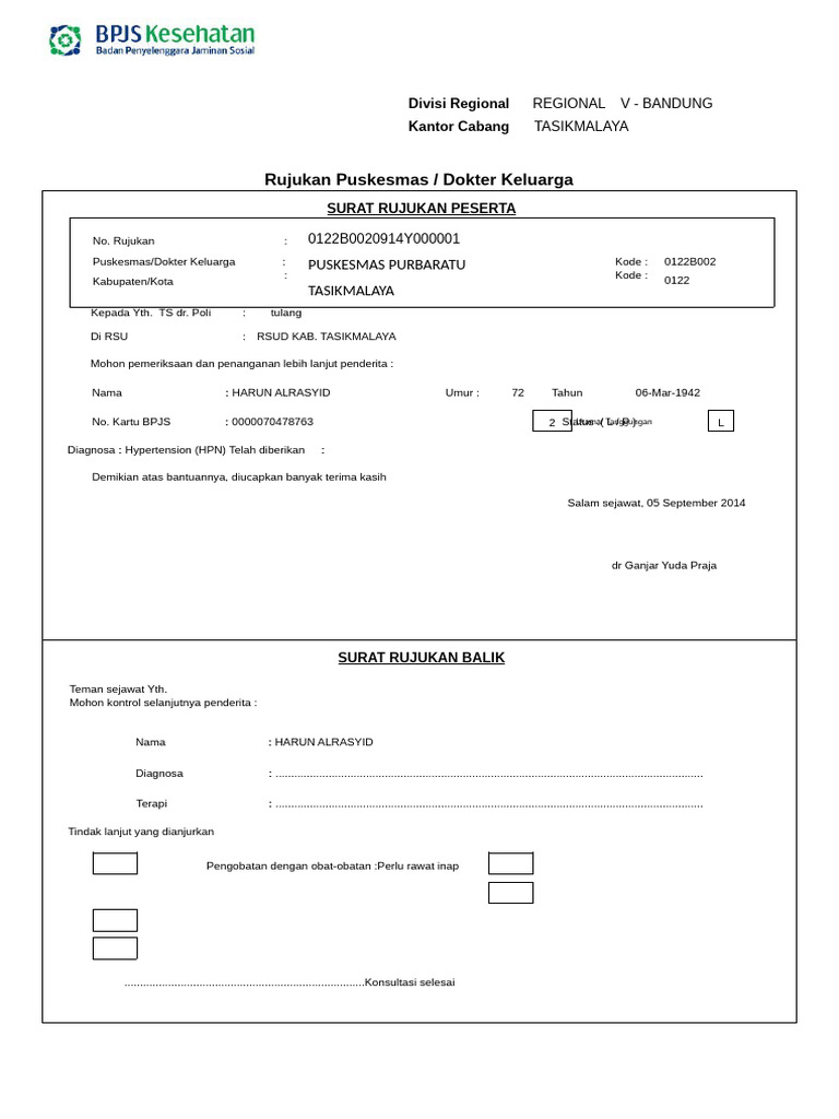 Contoh Surat Rujukan BPJS | PDF
