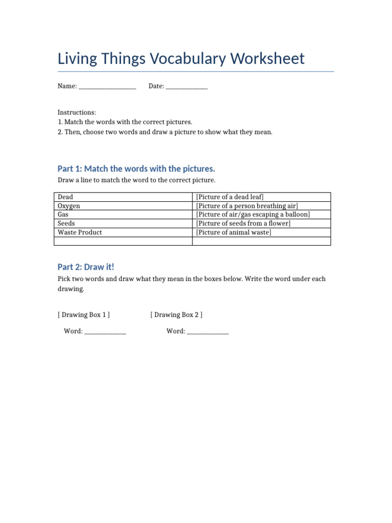 Living Things Vocabulary Worksheet | PDF