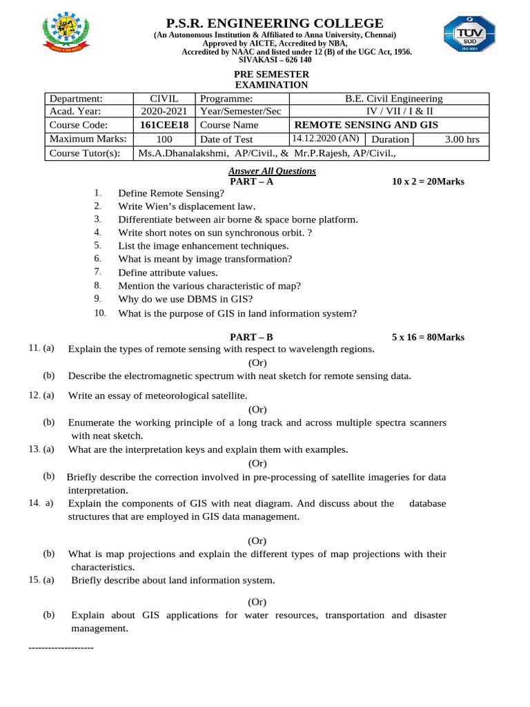 161cee18 - Remote Sensing and Gis | PDF | Geographic Information System ...