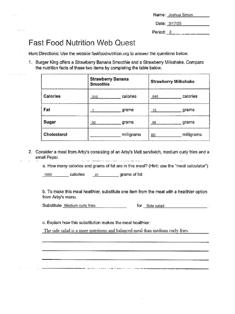 Fast Food Nutrition Web Assignment BK | PDF