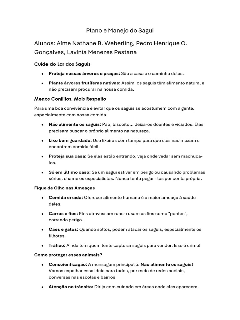 Plano e Manejo - Sagui Rasc | PDF