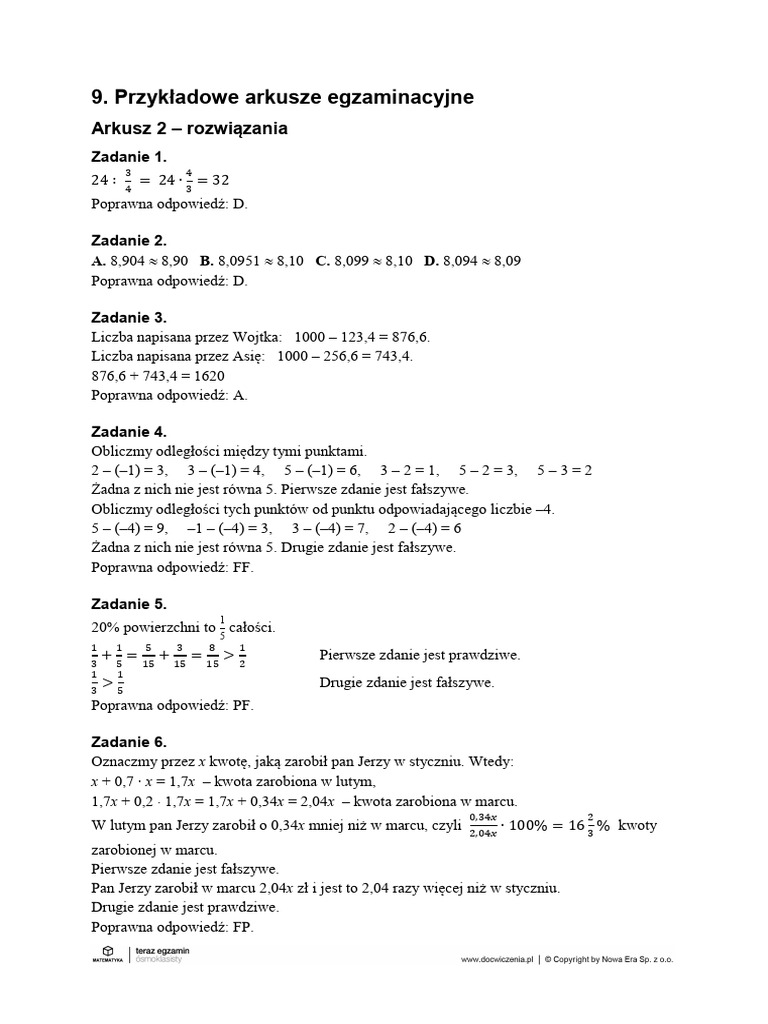 Arkusz 2 - Rozwiazania | PDF