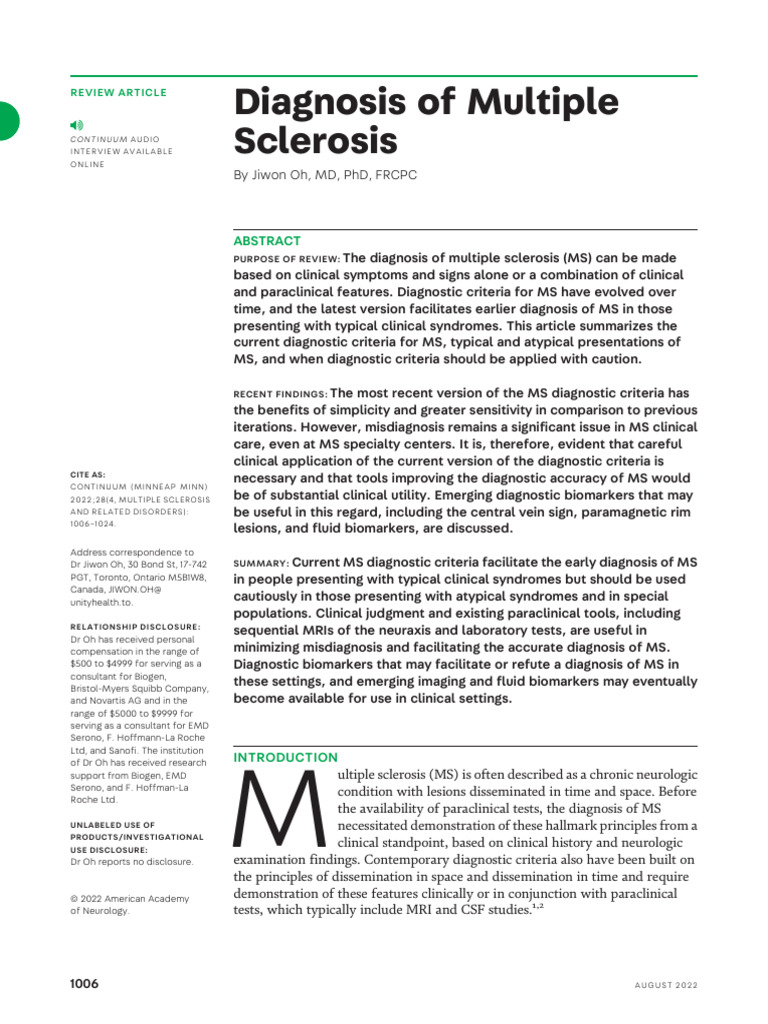 Diagnosis of Multiple Sclerosis.5 | PDF | Multiple Sclerosis | Neurological Disorders